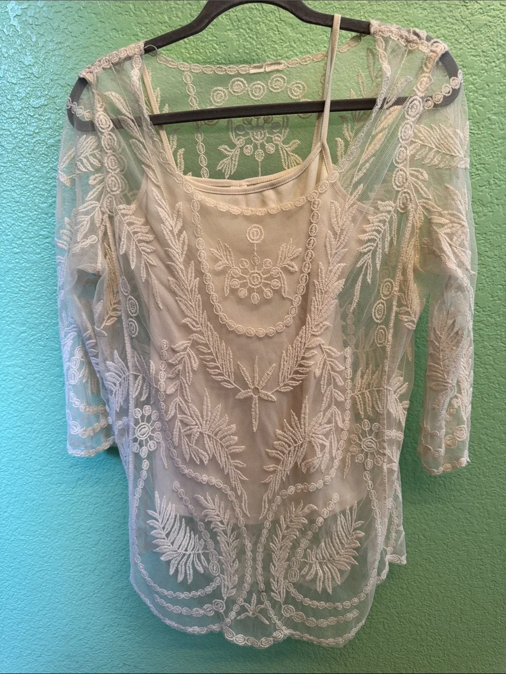 Tops | Boho Ivory Lace Overlay Womens Top | Poshmark